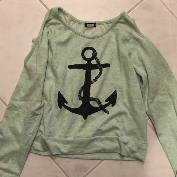 VENUS | Sweaters | Cuffed Open Shoulder Anchor Sweatshirt | Poshmark